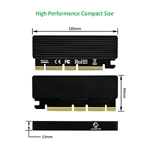A ADWITS PCI Express 3.0 x16 to PCIe-based NVMe and AHCI SSD Adapter Card with Heat Sink, Fits M.2 (NGFF) Form Factor with Key M in Size 2230/2242/2260/2280