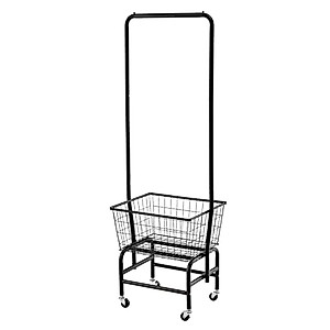LUSIMO Laundry Basket with Wheels and Hanging Rack Rolling Laundry Cart Garment Rack with Clothes Hamper Easy Assembly Black
