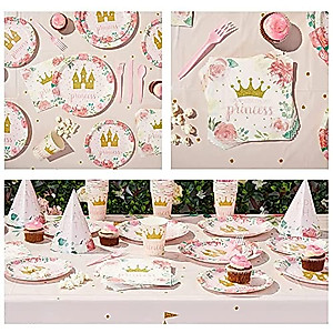 Princess Party Supplies-Princess Party Tableware Set Include Princess Castle Plates, Napkins, Cups Straws for Girls Princess Baby Shower Decorations Serves 10