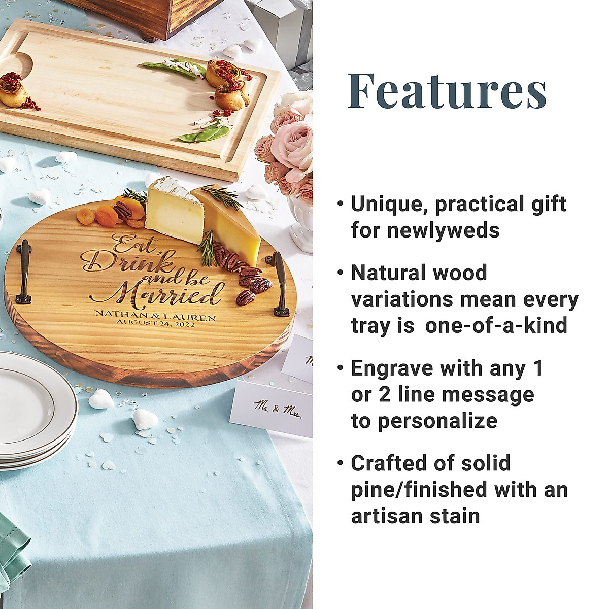 Let's Make Memories Personalized Eat, Drink & Be Married Wood Barrel Tray - Wedding - Newlyweds