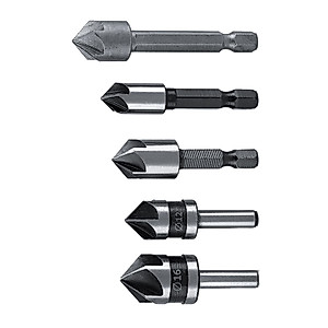 Countersink Drill 5 Pcs 5 Flutes High Speed Steel Chamfering Cutter Automatic Center Punch Bit for Wood