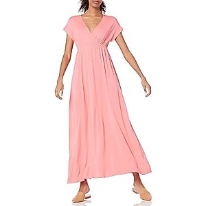 Amazon Essentials Women's Waisted Maxi Dress (Available in Plus Size), Peach, X-Large