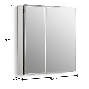 KOHLER CB-CLC2526FS CLC Flat 25" W x 26" H Two Medicine Cabinet with Mirrored Doors, Beveled Edges, Anodized Aluminum