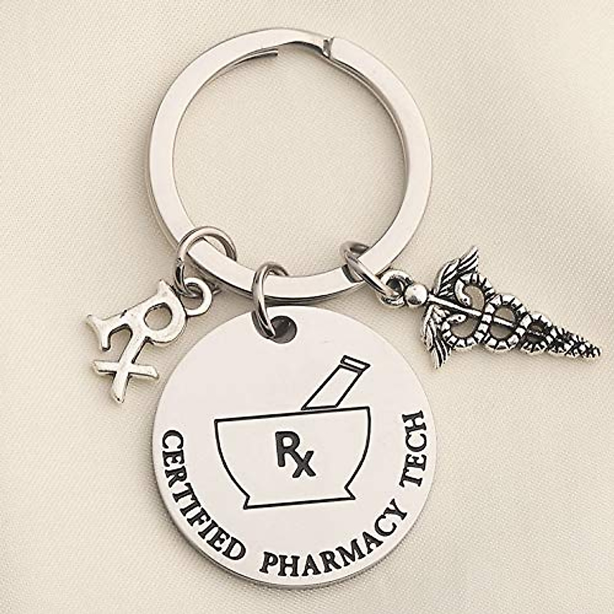 BEKECH Pharmacy Technician Gifts RX Pharmacist Keyring Gift Certified Pharmacy Tech Keychain RX Jewelry Pharmacy Jewelry Pharmacist Gift Pharmacy Student Graduation Gift (silver)