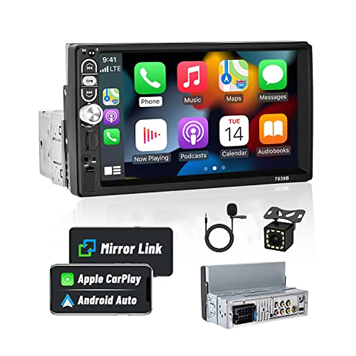 Hikity Single Din Car Stereo 7 Inch Touchscreen with Apple Carplay Android Auto Bluetooth 5.1, Car Audio Receiver with Mirror Link FM Radio SWC USB AUX TF Card and 12LED Backup Camera