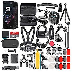 GoPro HERO9 Black - Waterproof Action Camera with Front LCD, Touch Rear Screens, 5K Video, 20MP Photos, 1080p Live Streaming, Stabilization + 128GB Card and 50 Piece Accessory Kit.