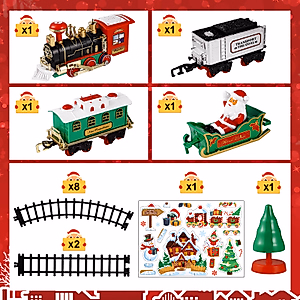 Toyvian Christmas Railway Train Set with 47.2" Railway Track & 4 Cars Lights and Sounds Railway,Battery Operated Locomotive Engine Play Set Electronic Toys Gift for Kids