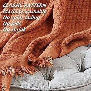 CREVENT Farmhouse Rust Knit Throw Blanket for Couch Sofa Chair Bed Home Decoration, Soft Warm Cozy Light Weight for Spring Summer Fall (50''X60'' Caramel/Rust)