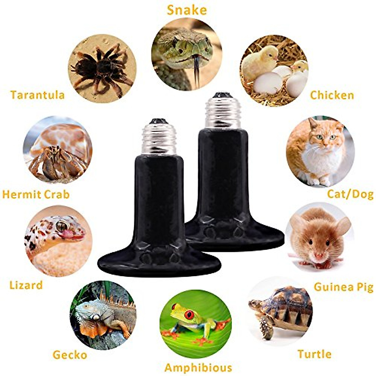 CTKcom 2-Pack 200W Reptile Ceramic Heat Lamp,E27 110V Infrared Heat Emitter Bulb,No Harm No Light Infrared Heat Emitter Brooder Lamp for Pet Coop Heater Reptile Chicken Turtle Heating Light Lamp,Black