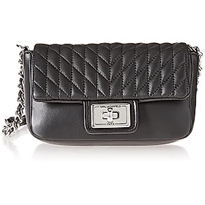 Karl Lagerfeld Paris Womens Agyness Quilted Flap Crossbody, Black/Silver, One Size US