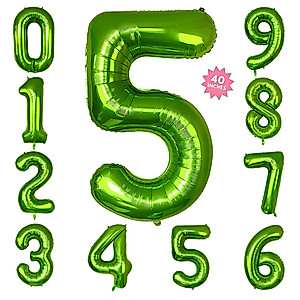 40 Inch Green Jumbo Digital Number Balloons 5 Huge Giant Balloons Foil Mylar Number Balloons for Birthday Party,Wedding, Bridal Shower Engagement