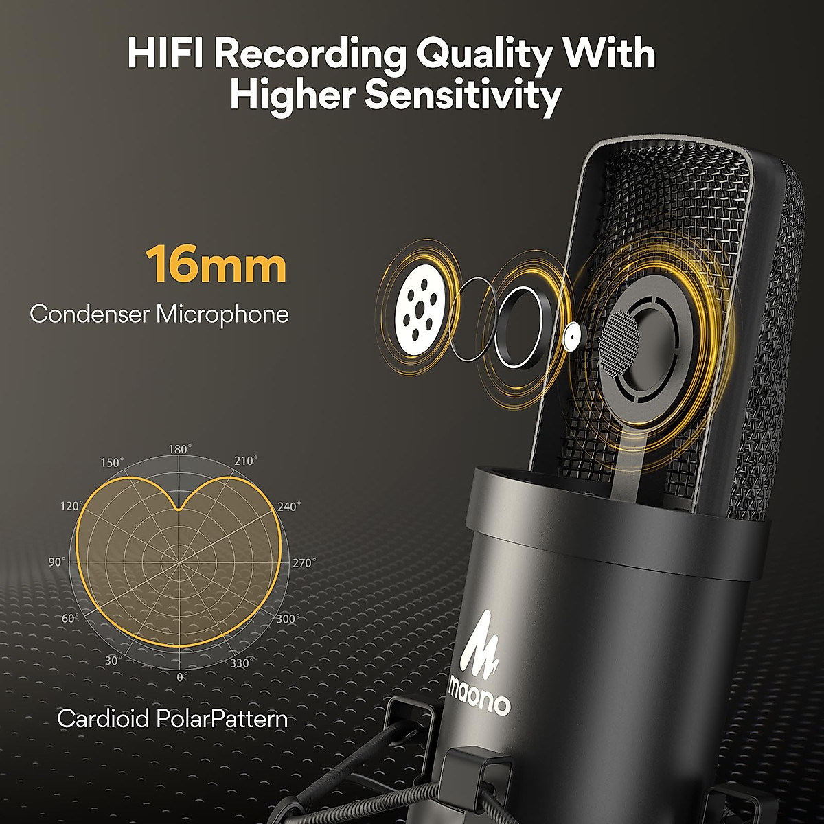 USB Microphone Kit 192KHZ/24BIT Plug & Play MAONO AU-A04 USB Computer Cardioid Mic Podcast Condenser Microphone with Professional Sound Chipset for PC Karaoke, YouTube, Gaming Recording (Renewed)