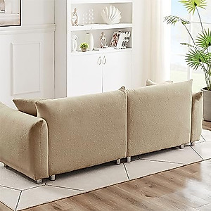 YM sky Modern Boucle Sofa for Living Room: 87 Inch Upholstered Teddy Velvet Couch with 2 Pillow- Comfy Modular Sofa with Metal Legs for Apartment Bedroom Office (Camel)