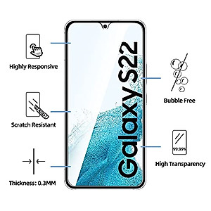 NEW'C [3 Pack] Designed for Samsung Galaxy S22 Screen Protector Tempered Glass, Case Friendly Ultra Resistant