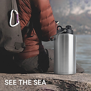 Miereirl 128 Oz Insulated Water Jug, One Gallon Stainless Steel Vacuum Double Walled Water Bottle With Handle, BPA-Free Keep Cold 48H Hot 24H, Wide Mouth For Sports, Traveling, Camping, Stainless