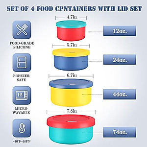 Silicone Food Containers with Lids，Set of 4 Airtight Food Storage Containers for Lunch，Meal Prep&Storage，Premium BPA-FREE Silicone Lunch Containers Lunch Box，Leak Proof，Microwavable and Freezer Safe