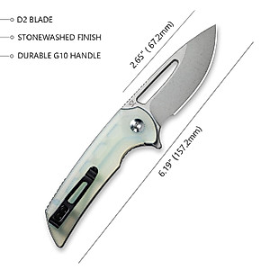 CIVIVI Odium Small Folding Knife –2.65" Stonewashed D2 blade, G10 Handle, Ball Bearings Pivot, Flipper Opening Knife with Reversible Deep Carry Clip C2010F (Natural)