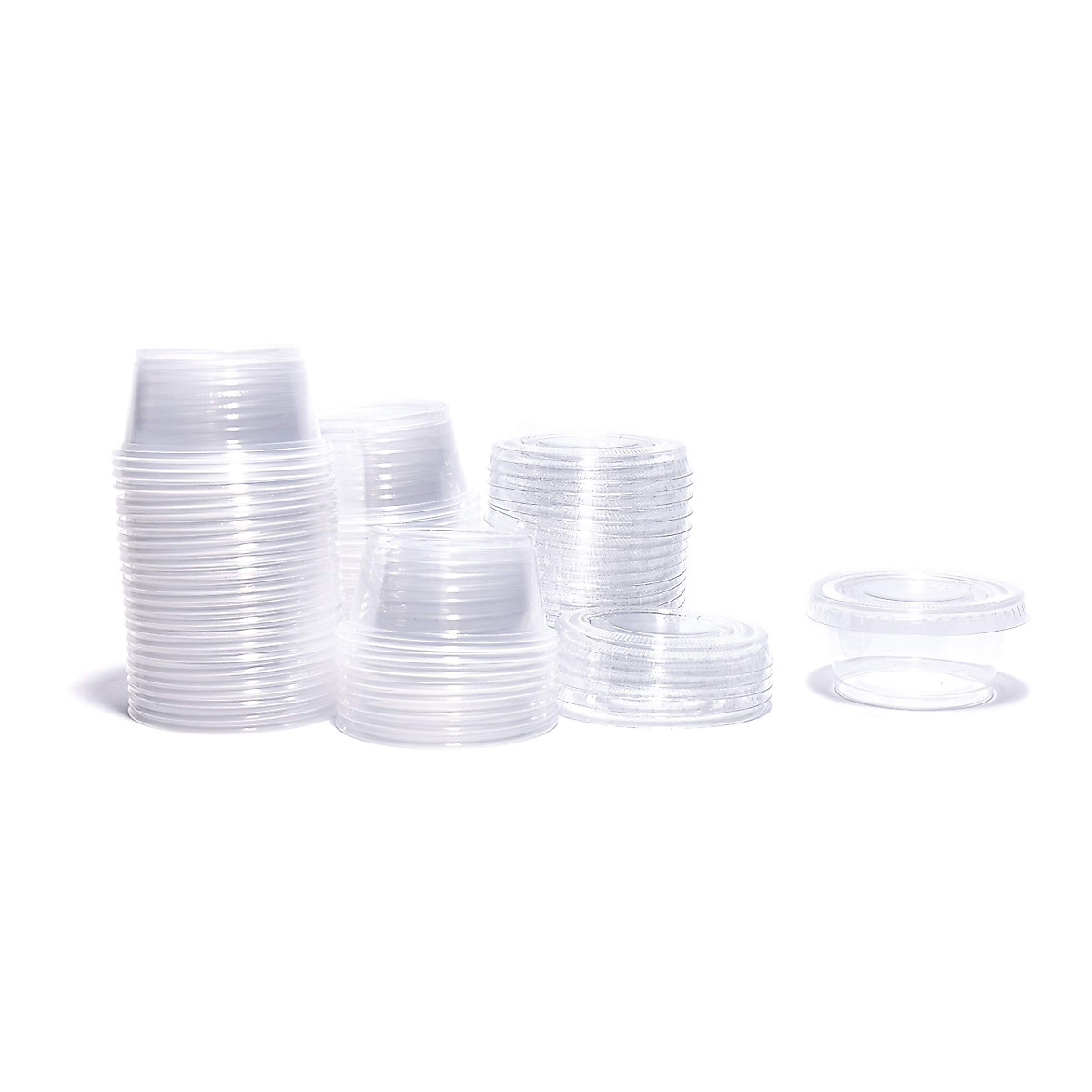 Disposable 2 oz. Plastic Portion Cups with Lids (100-Count) Jello Shots, Condiments, Samples, Sauce, Souffle | BPA Free, Food-Grade Safe | Clear, Ecofriendly, Recyclable