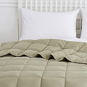 Natural Goose Down Throw Blanket for Couch,Bed Comforter,Sofa Blanket Throw,Outdoor Blanket,Lightweight Down Comforter with Peach Skin Fabric,Reversible Lap Down Blanket Gifts,50"X70",Beige Blanket