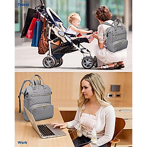 LOVEVOOK Breast Pump Backpack with Cooler Bag, Quilted Breast Pump Bags Fits Spectra S1, S2 Medela, Travel Double Layer Pumping Bag for Working Moms with 15.6" Laptop Pocket, Grey