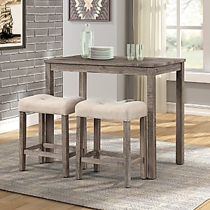 Roundhill Furniture Sora Button Tufted Counter Height Saddle Stools, Set of 2, Taupe