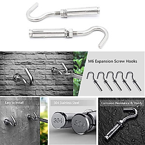 M6 Open Cup Hook Expansion Bolt Screws 304 Stainless Steel Anchor Ceiling Hook Bolts Heavy Duty Bolts 5 Pack