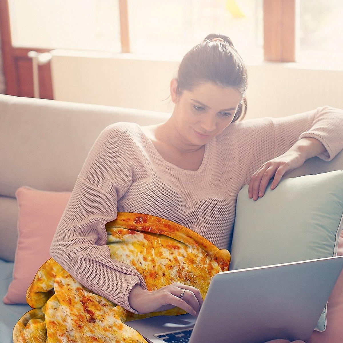 ubnlkto Pizza Blanket, Pizza Throw Blanket, Round Funny Food Blankets for Adult Kids, Realistic Food Throw Blanket Kids Throw Blanket 60 Inches