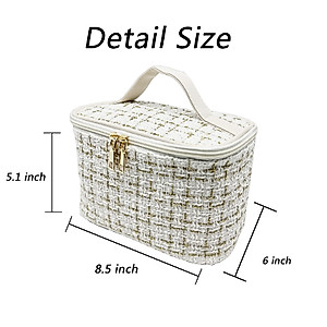 UBMSA Travel Makeup Bag Cosmetic Bag for Women Girls, Large Capacity Weave Woolen Cloth Travel Toiletry Organizer Makeup Bags Accessories Storage (White)