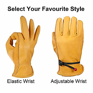 OZERO Leather Work Gloves for Men: Medium 3 Pairs Cowhide Leather Working Gloves for Driving Heavy Duty Mechanic Ranch - Women Gardening Leather Glove