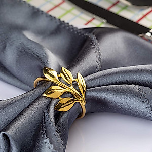 Jofefe 6pcs Gold Napkin Rings Round Napkin Holders Buckles for Wedding, Birthday Dinner Party, Family Gatherings, Table Decorations (Gold Leaf Rings)