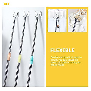 2pcs Clothes Pole Clothing Hook Pole Retractable Long Pole Clothes Drying Stick Washing line Prop extendable Reaching Stick Reach Closet Pole Aluminum Clothes Fork Household