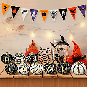 9 Pcs Resin Pumpkins Halloween Boo Spooky Indoor Decor Black and White Pumpkins 2.5 Inch Artificial Pumpkins Table Centerpieces Tiered Tray for Fall Halloween Autumn Home Wedding Decor
