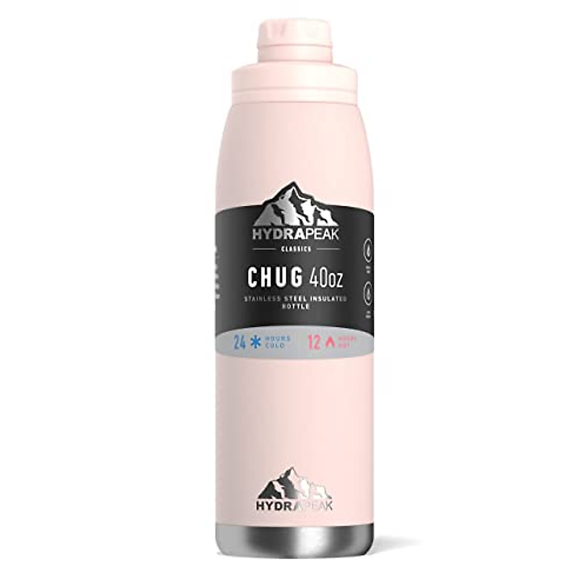 Hydrapeak 40 oz Insulated Water Bottle with Chug Lid - Leak Proof and Spill Proof Double Walled Vacuum Insulated Stainless Steel Water Bottles, Cold for 24 Hours | Hot for 12 Hours (Seashell)