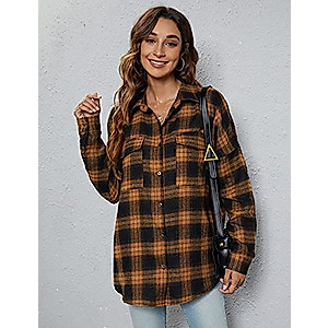 Blooming Jelly Women's Button Down Shirts Long Sleeve Collared Business Casual Tops Work Blouses V Neck Flannel T Shirts (Medium,Brown Plaid)