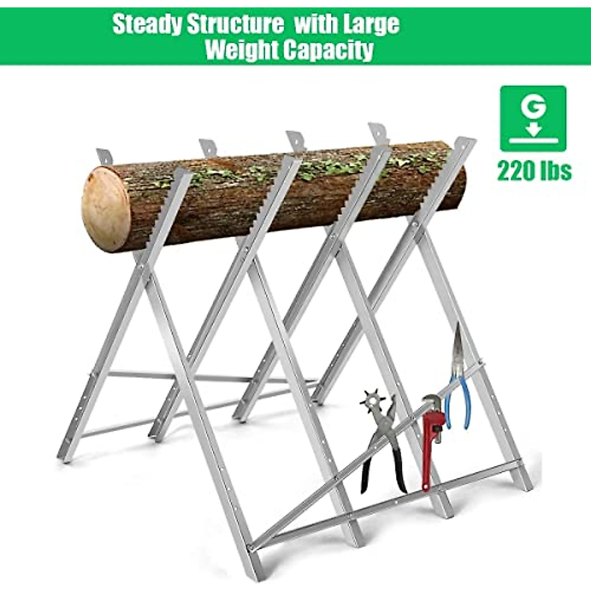 Goplus Portable Folding Sawhorse, Adjustable Steel Sawbuck for Firewood, Heavy Duty 220 lbs Sawhorse Work Table, Lightweight Log Wood Cutting Saw Horses Stand