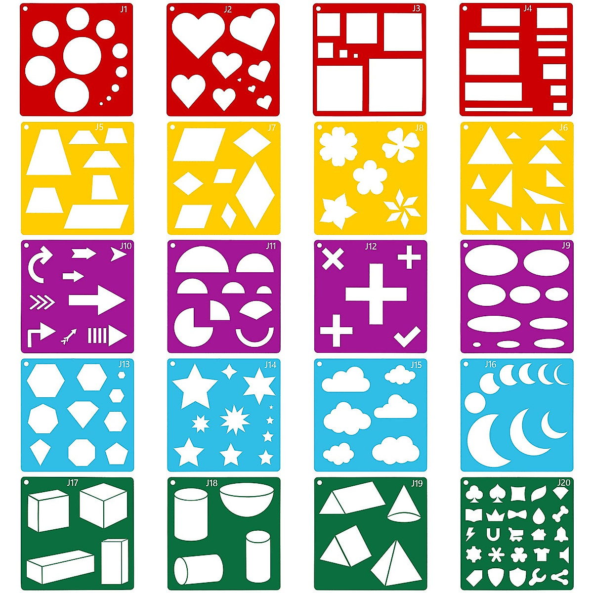 Peohud 40 Pieces Stencils for Kids, Geometric Shaped Stencils, Simple Drawing Chalk Stencils Colorful Art Painting Template for DIY Craft, 5.9 x 5.9 Inches