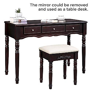 VASAGLE Vanity Makeup Set with 7 Drawers, 2 Brush Slots and 4 Open Compartments, Tri-Folding Mirror, Dark Espresso