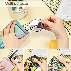 Fintie [2 Pack] Eyeglasses Pouch with Cleaning Cloth, Portable Squeeze Top Leather Glasses Case Sunglasses Bag, Emerald Marble + Blooming Hibiscus