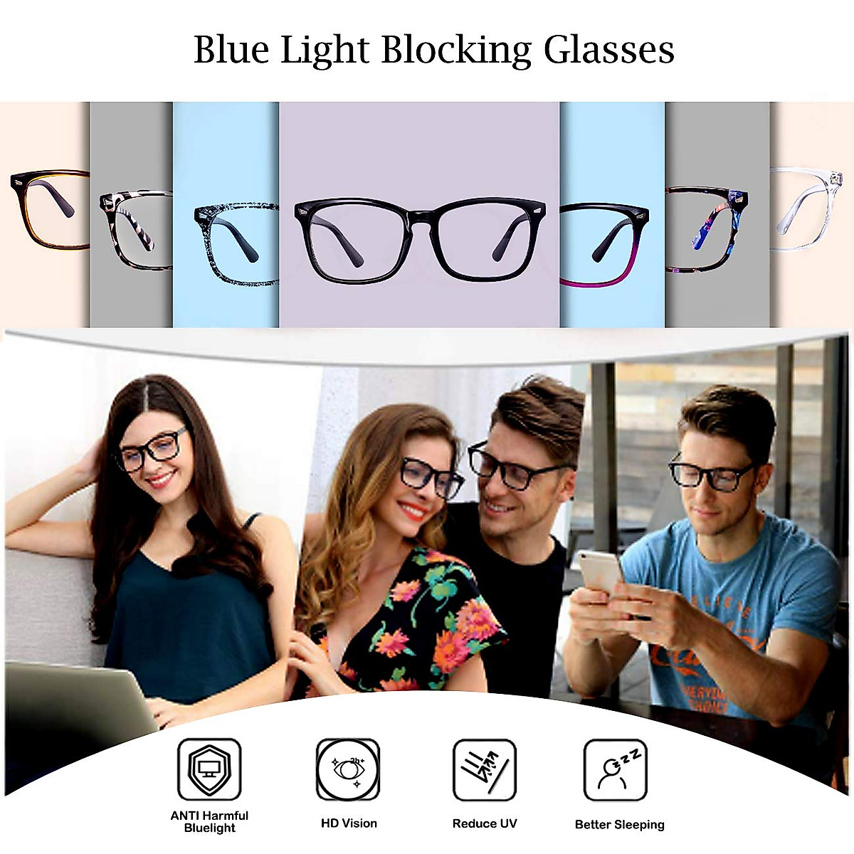 MAXJULI Fake Glasses with Cute Nerd Frame Reading/Gaming/TV/Phones Glasses for Women Men (Purple Gradient Pink)
