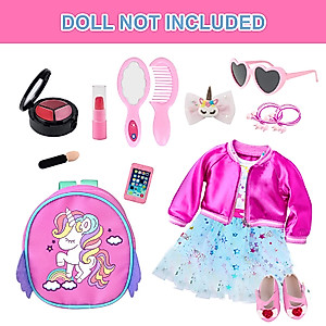American 18 Inch Doll Clothes and Makeup Accessories Set Includes 18 Inch Doll Clothes Backpack Sunglasses Phone Shoes Comb Mirror Eye Shadow Lipstick Hair Clip Hair Tie for 18 Inch Doll