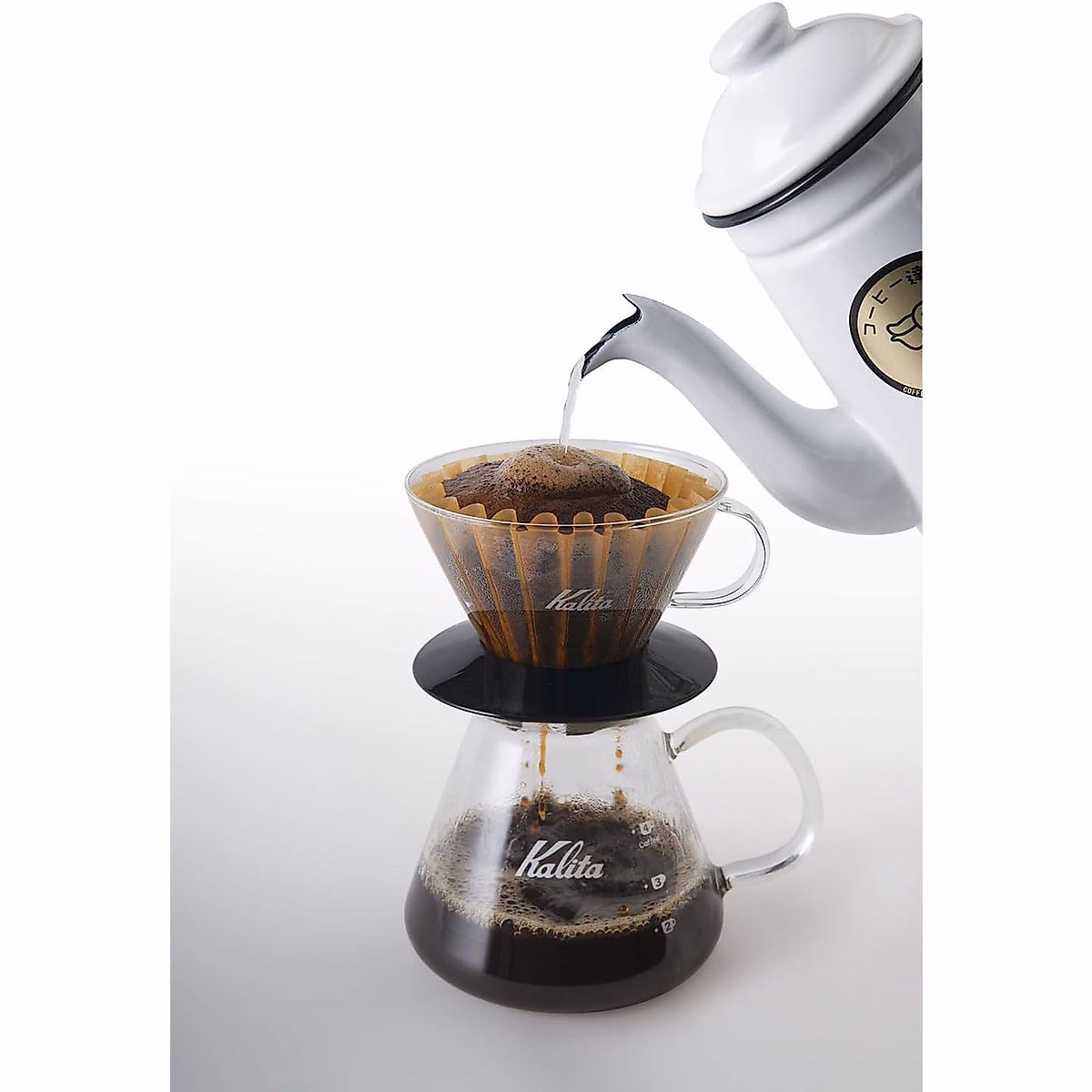 Kalita Wave Pour Over Coffee Dripper, Size 185​, Makes 16-26oz, Single Cup Maker, Heat-Resistant Glass, Patented & Portable,black