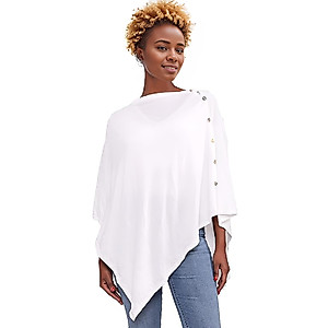 MissShorthair Women's Lightweight Knitted Scarf Poncho Sweater Cape Shawl Versatile Spring Summer Ponchos Wraps White