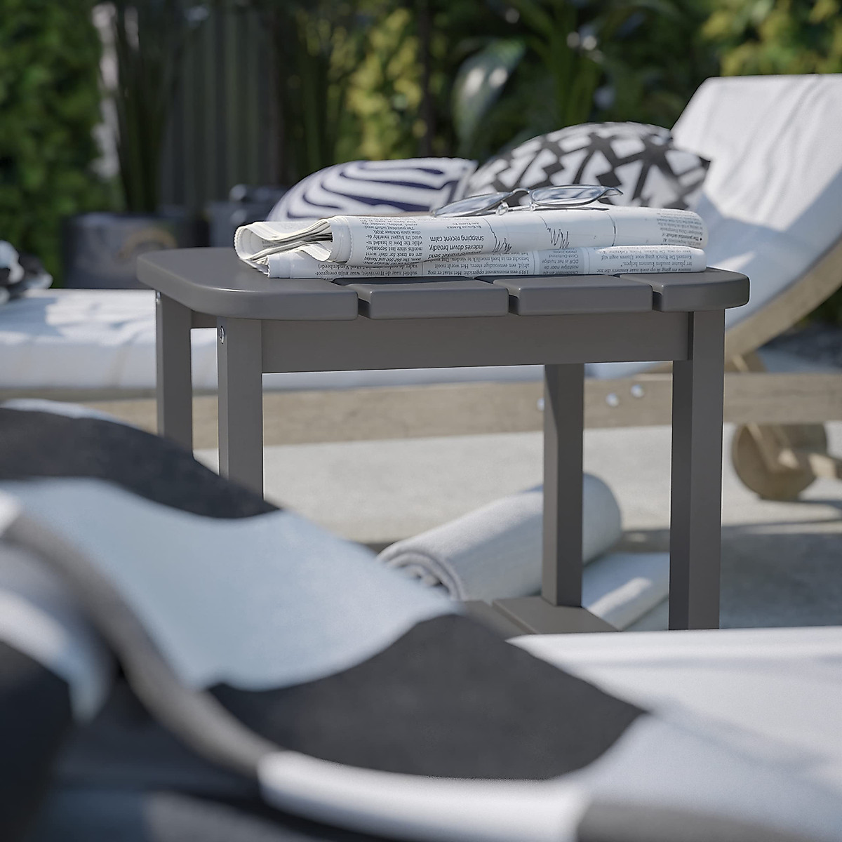 Flash Furniture Newport 2-Tier Adirondack Side Table - Recycled HDPE All-Weather Materials - Indoor/Outdoor - Gray