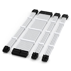 TECWARE Flex Power Supply Sleeved Cable, 16 AWG PSU Extension Cable Kit of White Connector, 1x24Pin/1x4+4 EPS/2x6+2 PCI-E, 30cm Length with Combs (Black/Gray)