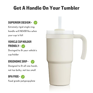 Handles For Stanley 20oz Quencher H2.0 FlowState Tumbler, Stanley Cup Accessories 20 oz, Stanley Cup Handle Attachment, Anti Slip, Car Cup Holder Friendly, Improved Grip, Pack of 2(Cream, 20oz)