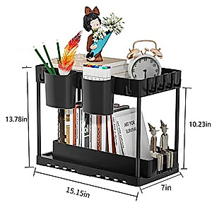 2 Tier Under The Sink Organizer,Bathroom Cabinet Organizer With Sliding Pull Out,Under Sink Organizers And Storage For Kitchen (Black,1 Pack）