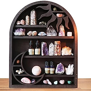 COUNTOOZQ Floating Shelves Essential Oil Display Rack Crystal Stone Wall Boho Hanging Gothic Decoration Wall Stand Mounted Organizer for Living Room Creative Cupboard Home Decor,38x28cm