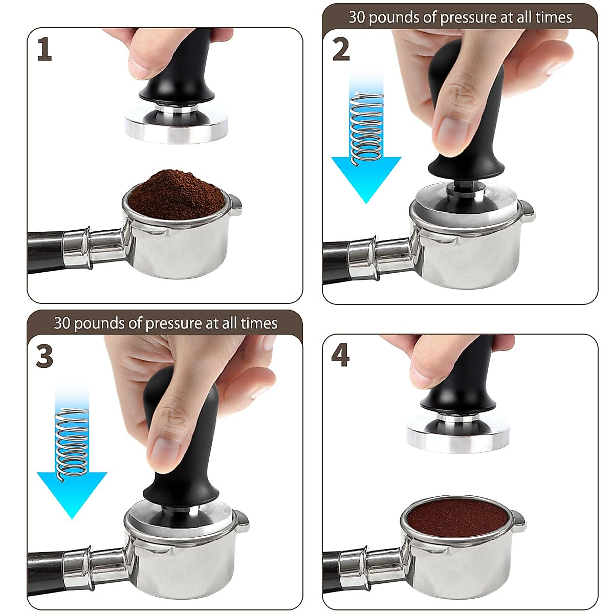 Espresso Tamper,Coffee Tamper with 30lb Calibrated Spring Loaded,53mm,54mm,Flat Stainless Steel Base Tamper for Barista,Espresso Accessories,Barista Tools