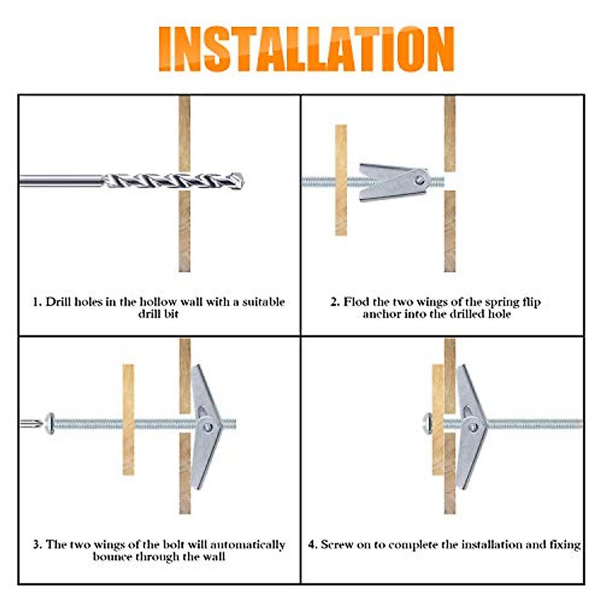 HELIFOUNER 24 Pieces Toggle Bolt and Wing Nut for Hanging Heavy Items on Drywall - 1/8 Inch, 3/16Inch, 1/4Inch