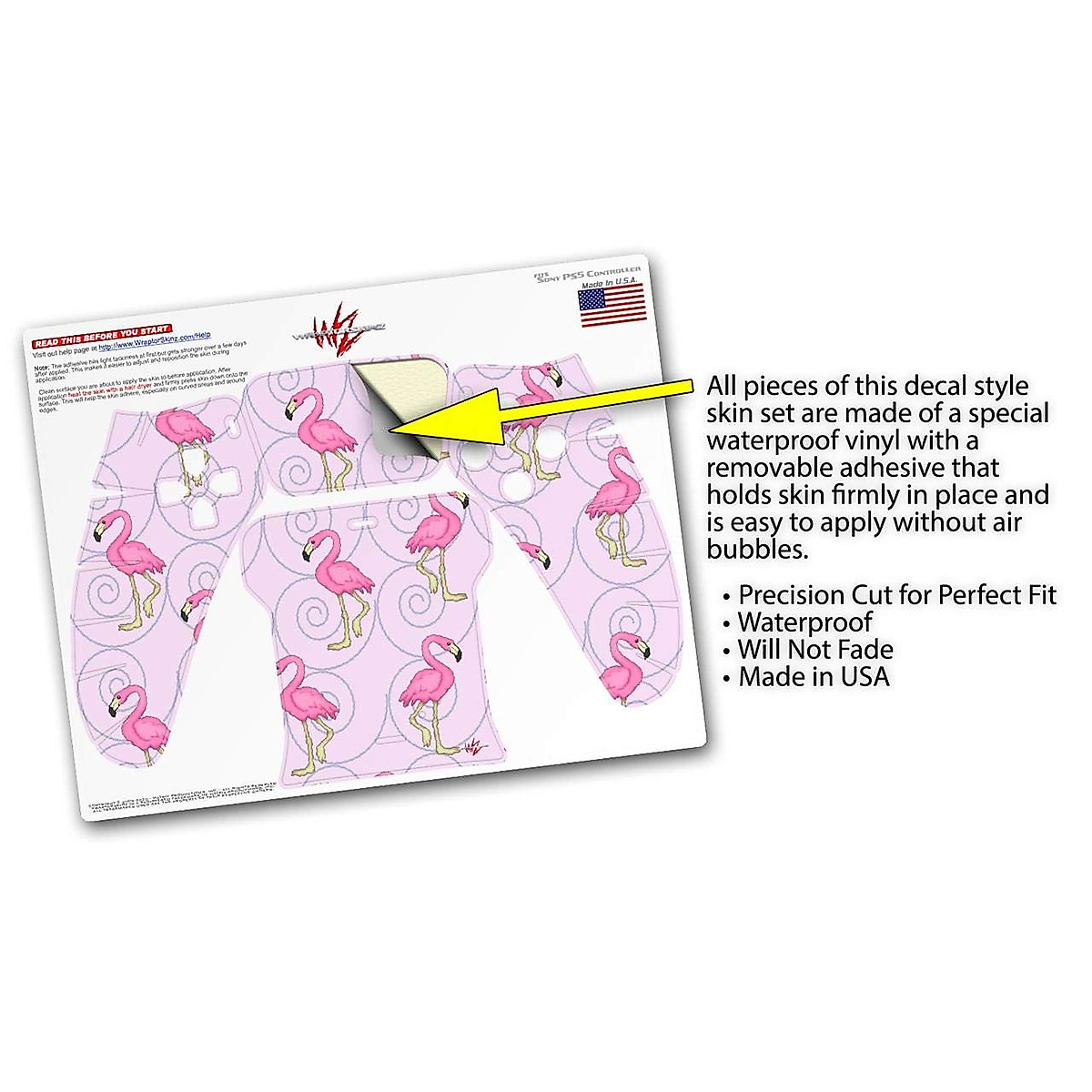 WraptorSkinz Skin Wrap compatible with Sony PS5 DualSense Controller Flamingos on Pink (CONTROLLER NOT INCLUDED)